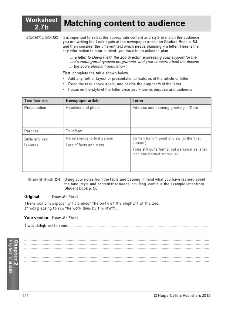 Matching Content To Audience: Worksheet | PDF | Communication | Cognition
