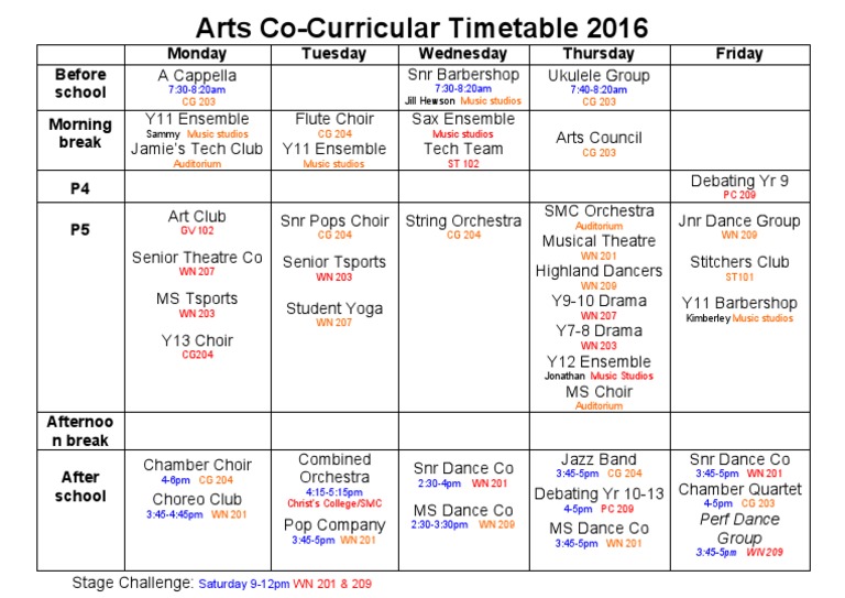 Co Curricular Timetable1 | PDF | Classical Music | Entertainment
