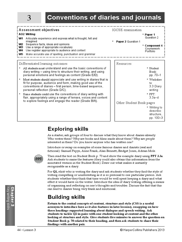 Conventions of Diaries and Journals: Exploring Skills | PDF | Diary ...