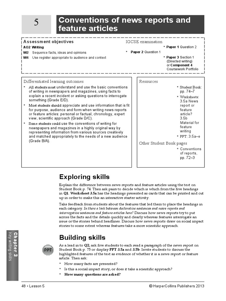 Conventions of News Reports and Feature Articles: Exploring Skills ...