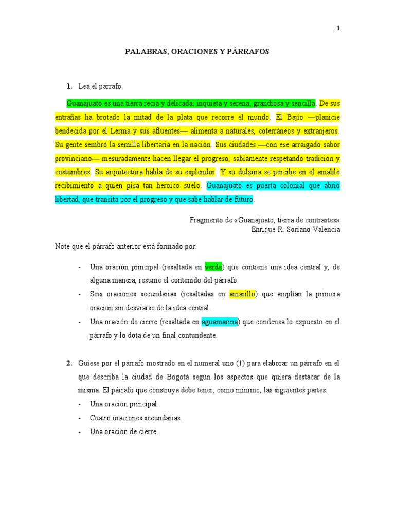 Palabras, Oraciones y Párrafos | PDF