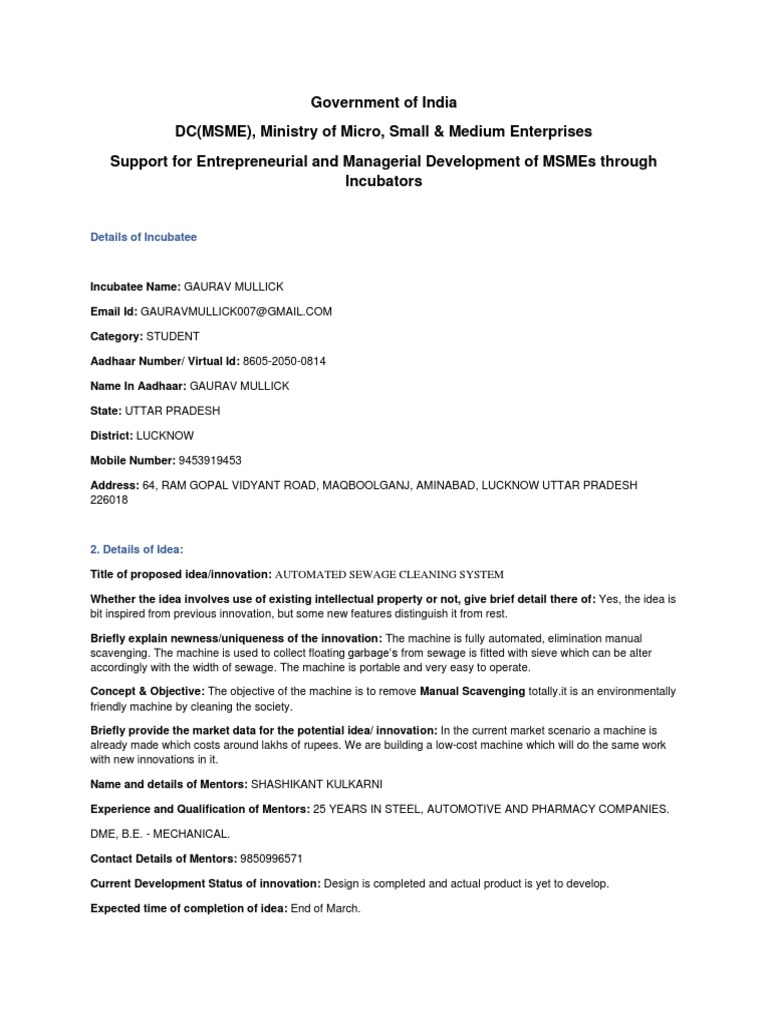 MSME Format For Proposal | PDF | Innovation | Business