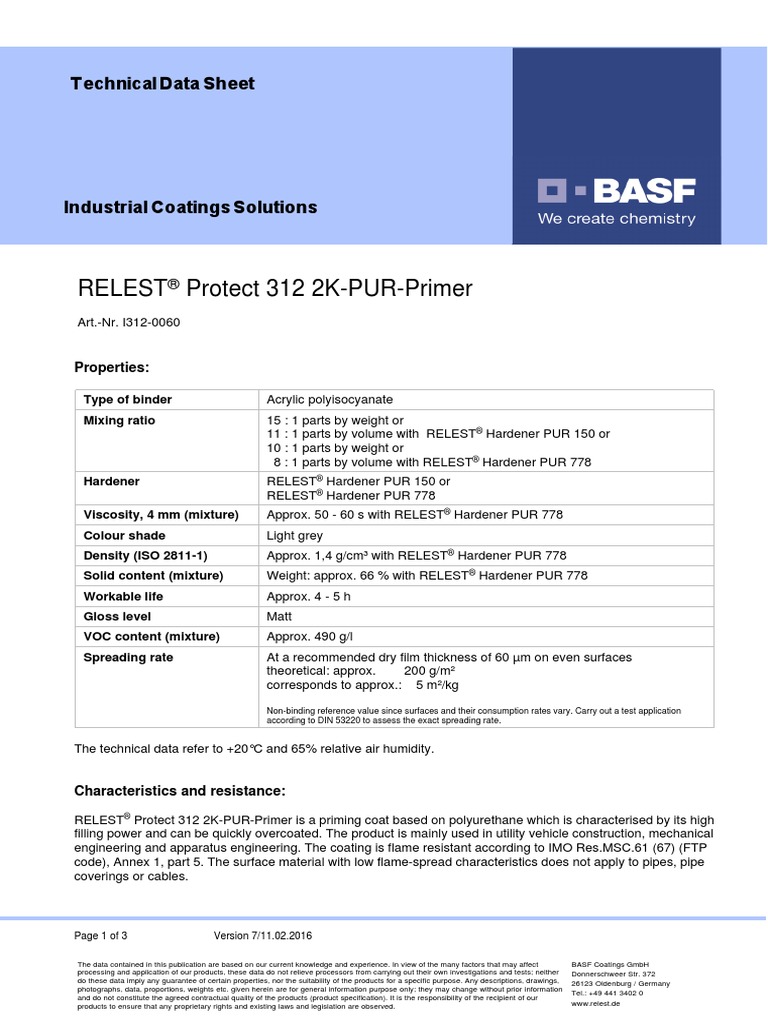 Relest Protect 312 2K-PUR-Primer: Technical Data Sheet | PDF | Humidity ...