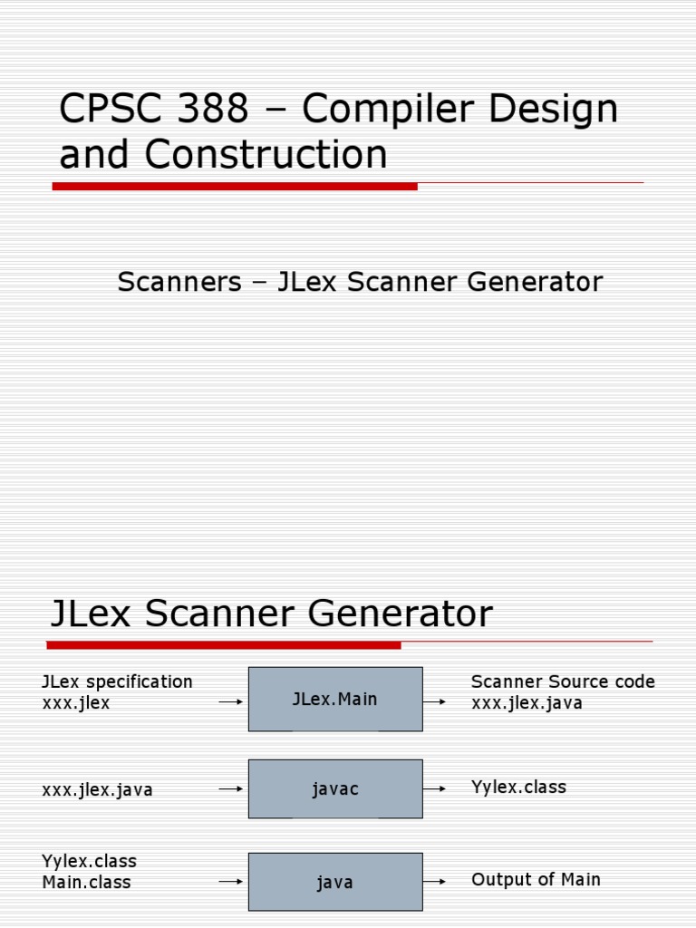 CPSC 388 - Compiler Design and Construction: Scanners - Jlex Scanner Generator | PDF | Computer ...