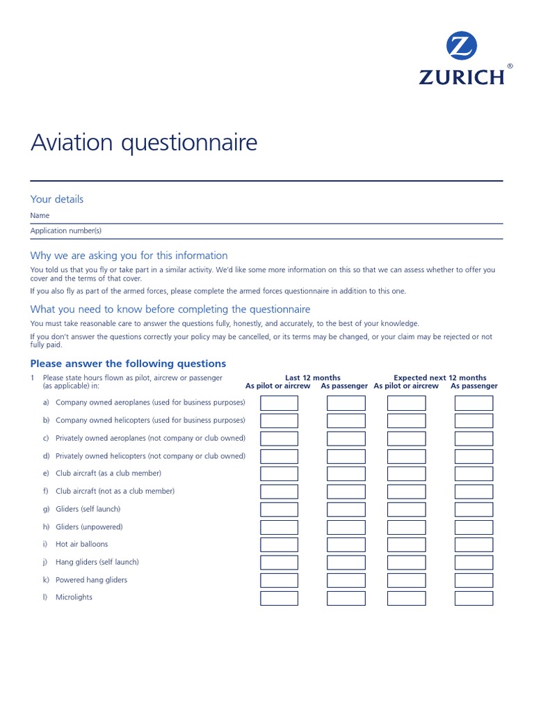 Aviation Questionnaire: Your Details | PDF | Parachuting | Aircraft
