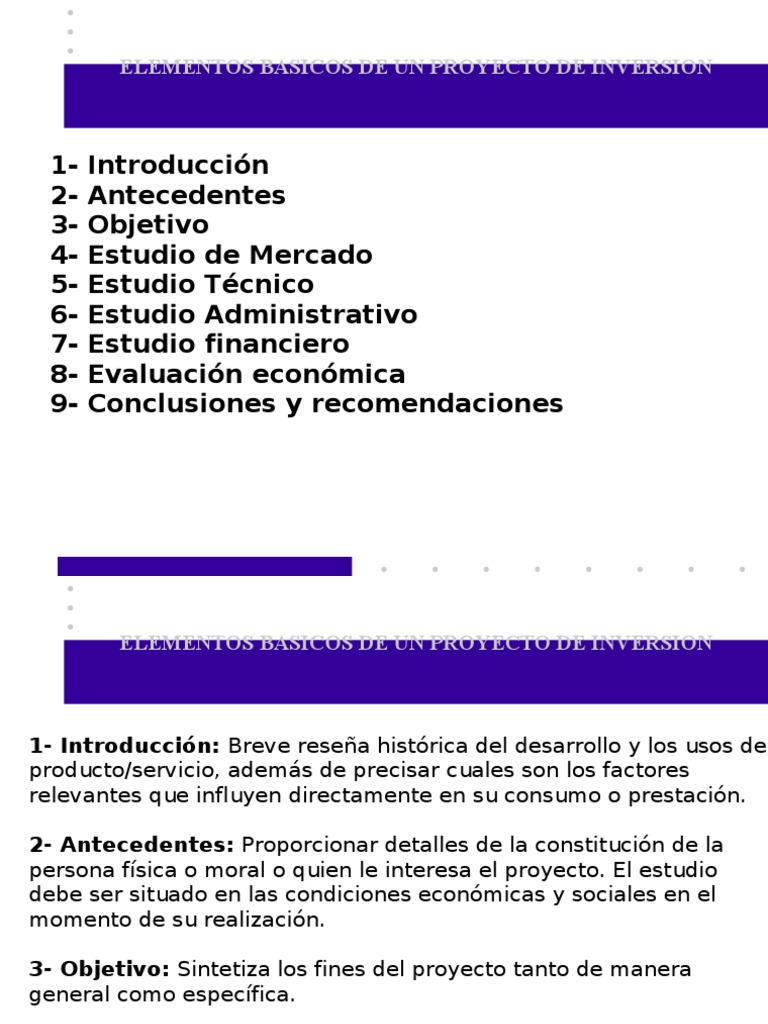 Elementos Basicos de Un Proyecto de Inversion | PDF | Valor presente neto | Tasa interna de retorno