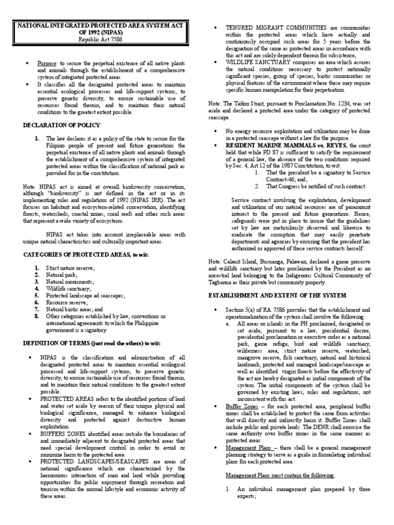 National Integrated Protected Area System Act of 1992 | PDF | Protected ...
