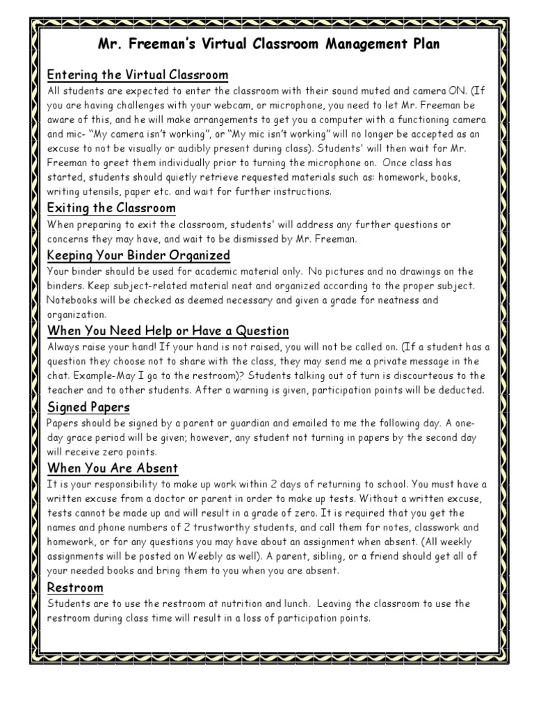 Vitual Classroom Management Freeman 2020-2021 Final | PDF | Classroom ...
