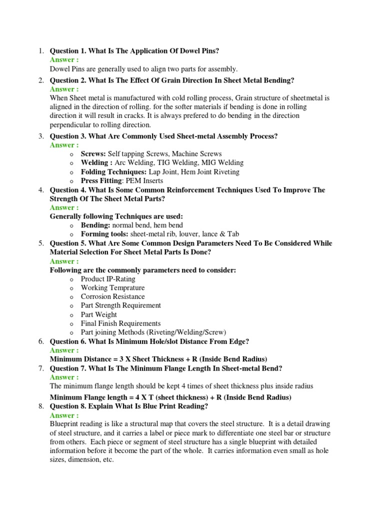 Sheet Metal Interview Questions | PDF | Sheet Metal | Metals