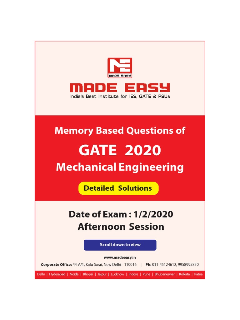 GATE 2020 Mechanical Engineering Questions | PDF | Friction ...