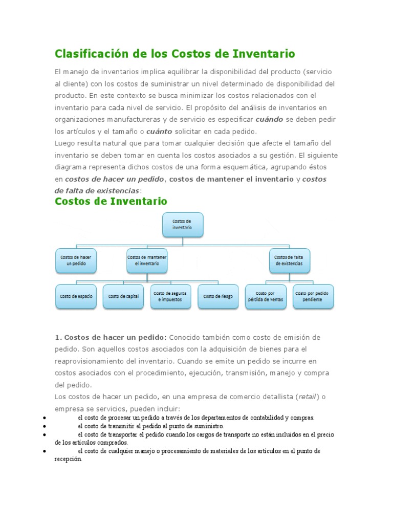 Clasificación de Los Costos de Inventario. | PDF | Inventario | Costo