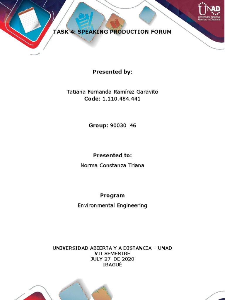 Task 4 - Speaking Production. | PDF