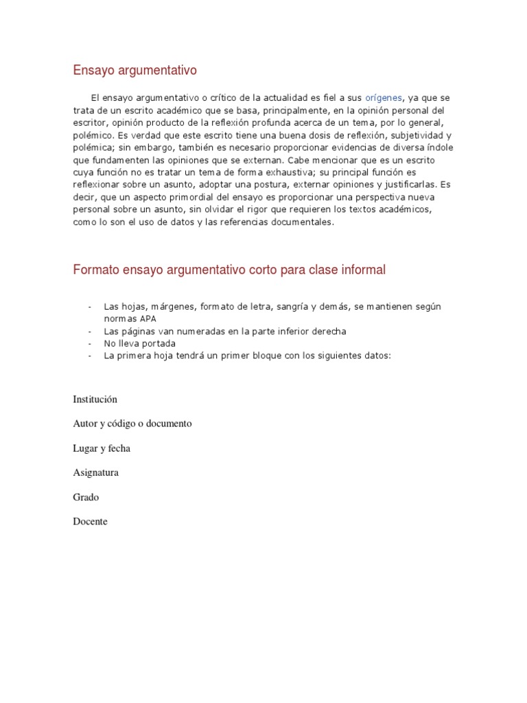 Guía para escribir un ensayo argumentativo | PDF | Ensayos | Razón