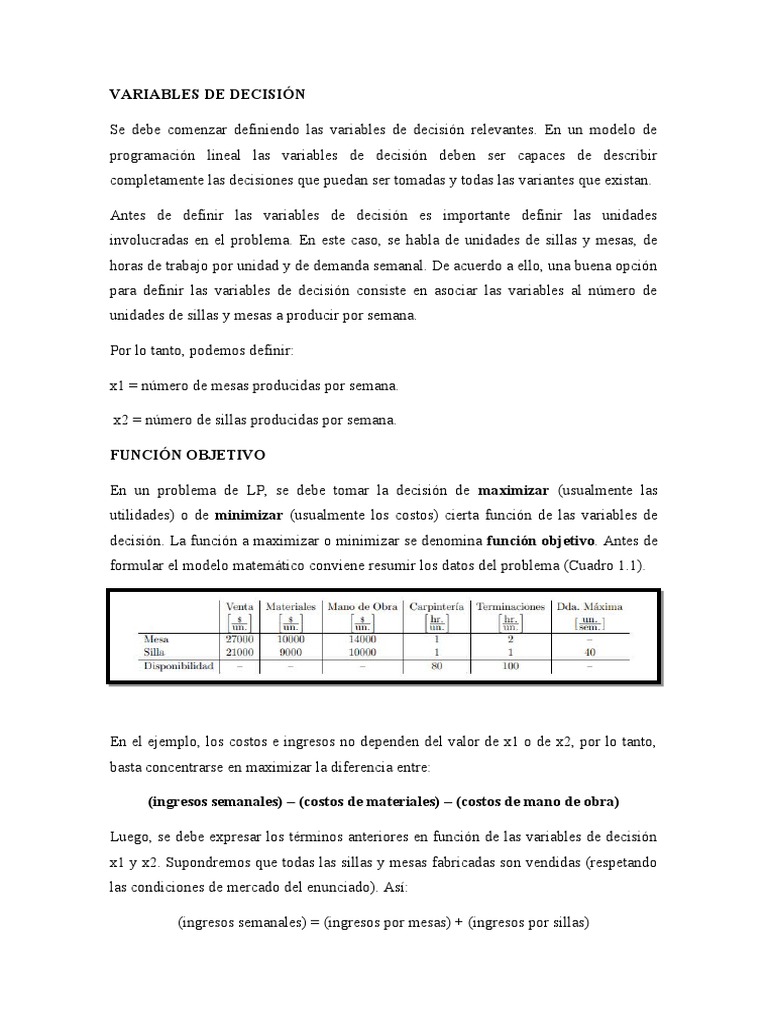 Variables de Decisión | PDF | Función (Matemáticas) | Análisis