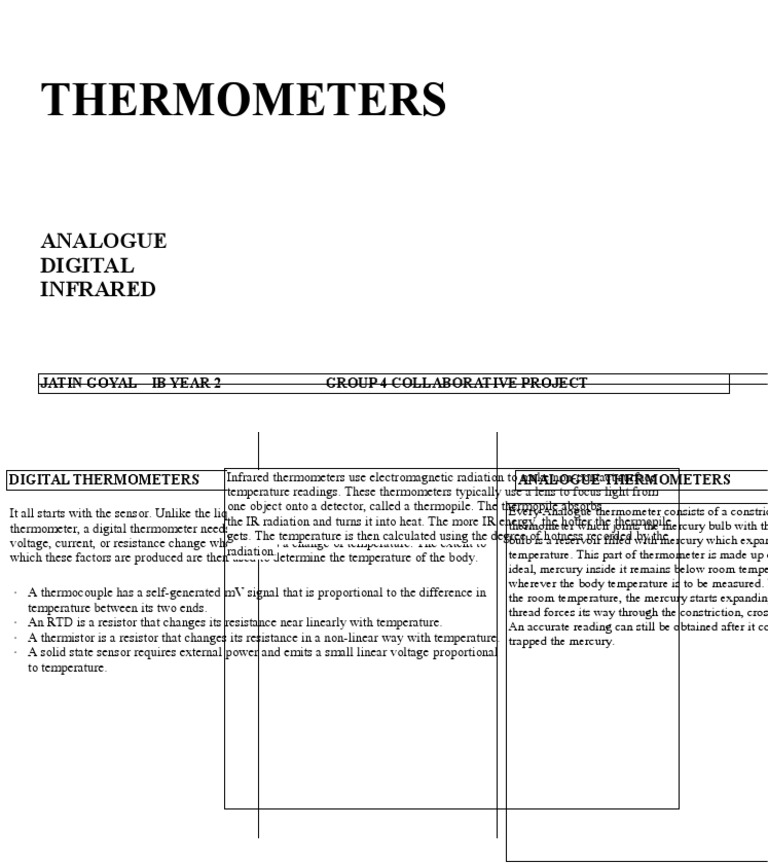 Thermometers Analogue Digital Infrared Pdf Thermometer