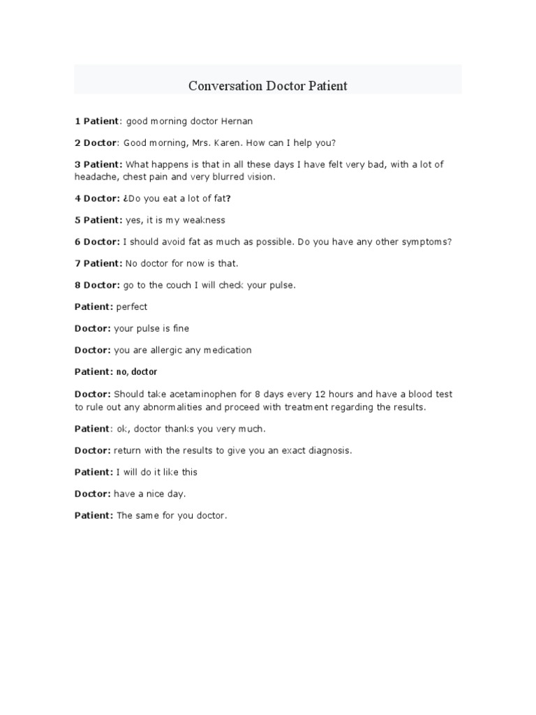 Conversation Doctor Patient: Headache, Chest Pain and Very Blurred ...