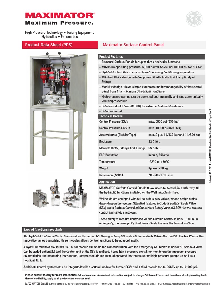 Data Sheet - Maximator Standard Control Panel | PDF | Valve | Energy ...
