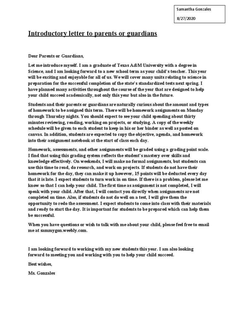 Introduction Letter | PDF | Homework | Education Theory