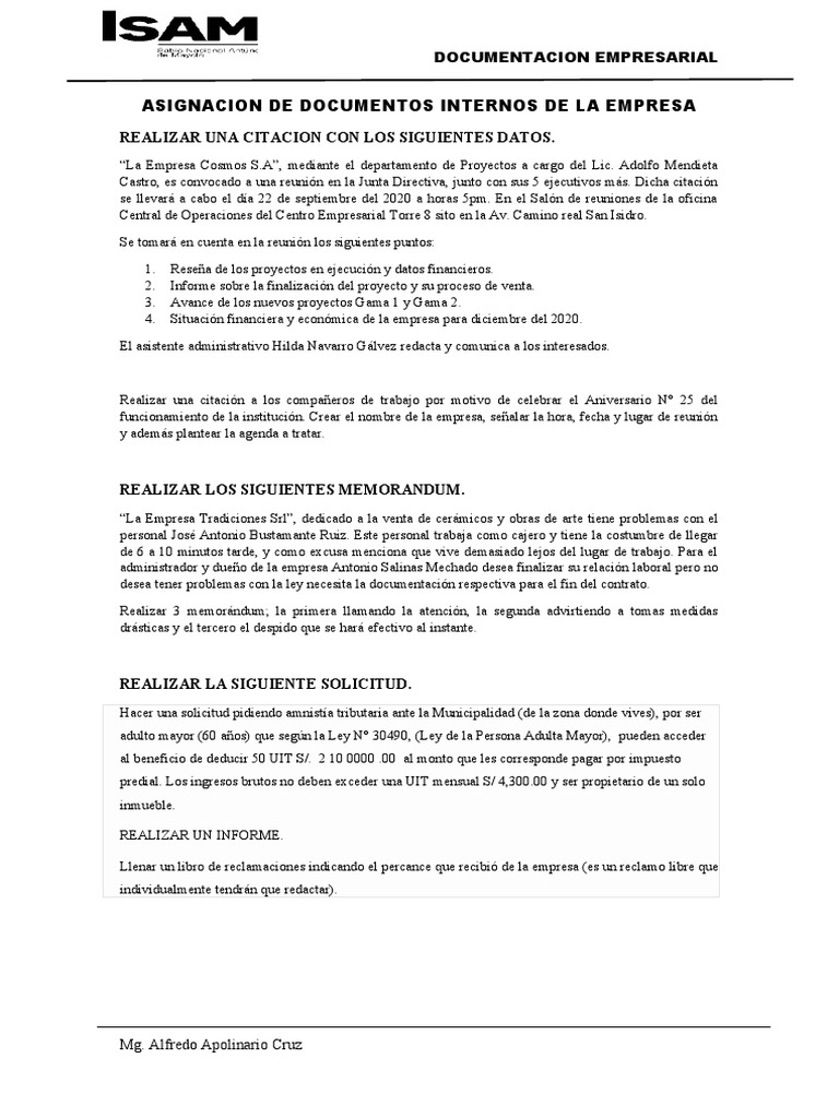 Asignacion de Documentos Internos de La Empresa | PDF | Economias ...
