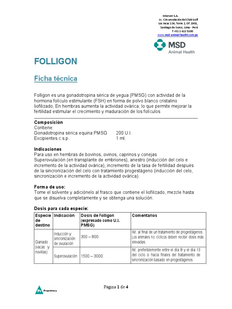 Ficha Técnica de Folligon (PMSG) | PDF | Gonadotropina | Oveja