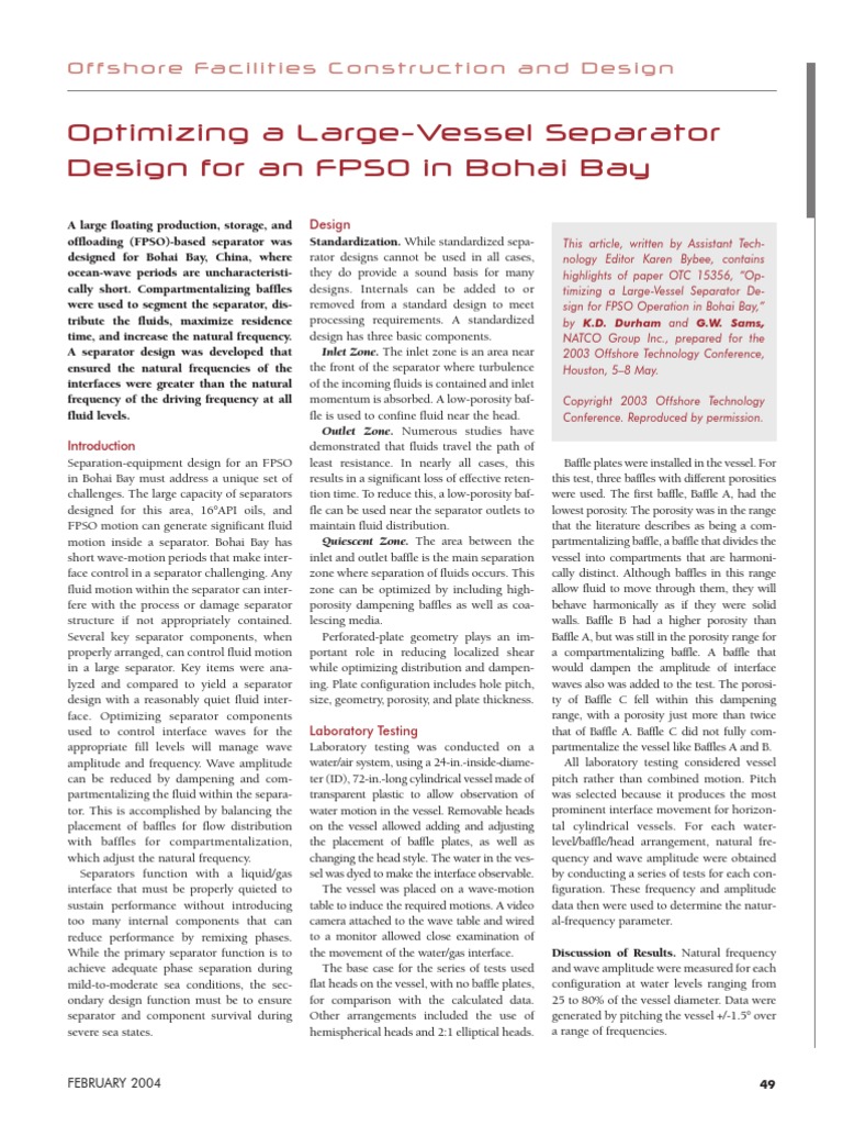 Optimizing A Large-Vessel Separator Design For An FPSO in Bohai Bay ...