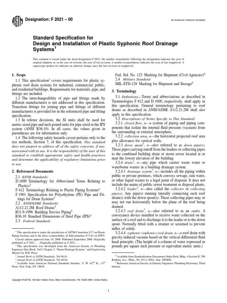 Design and Installation of Plastic Syphonic Roof Drainage Systems | PDF ...