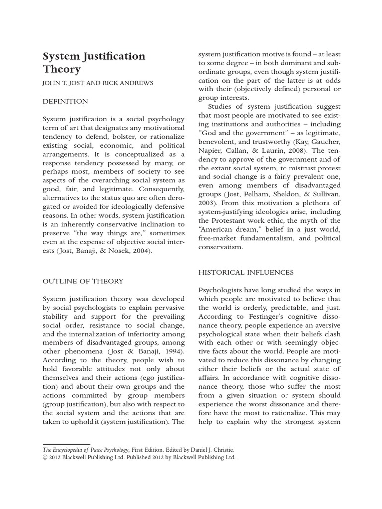 System Justification Theory 3 | PDF | Cognitive Science | Psychology