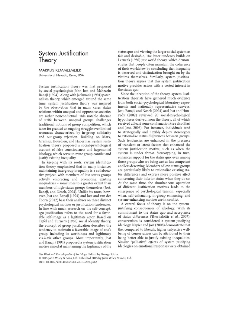 System Justification Theory 2 | PDF | Metaphysics Of Mind ...