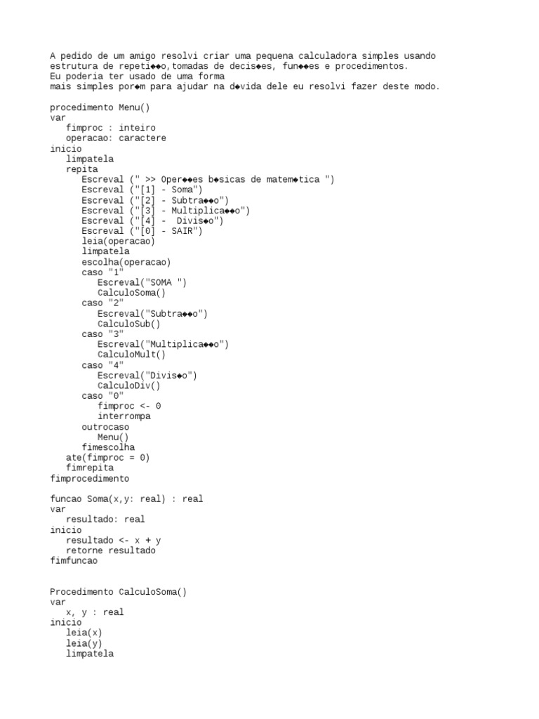 Função e Procedimento - (Visualg) | PDF | Ensino de Matemática ...