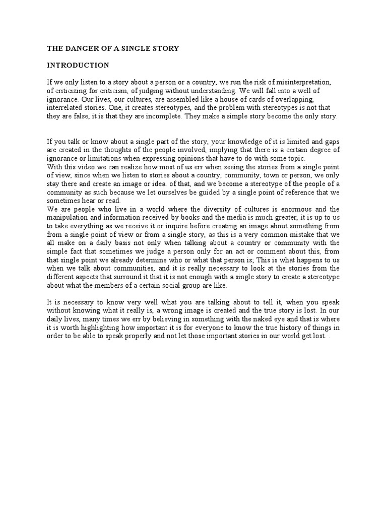 The Danger of A Single Story | PDF | Stereotypes | Idea