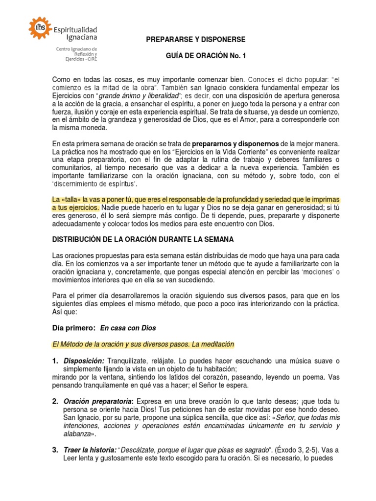 Guía de Oración Ignaciana: Preparación | PDF | Oración | Comportamiento ...