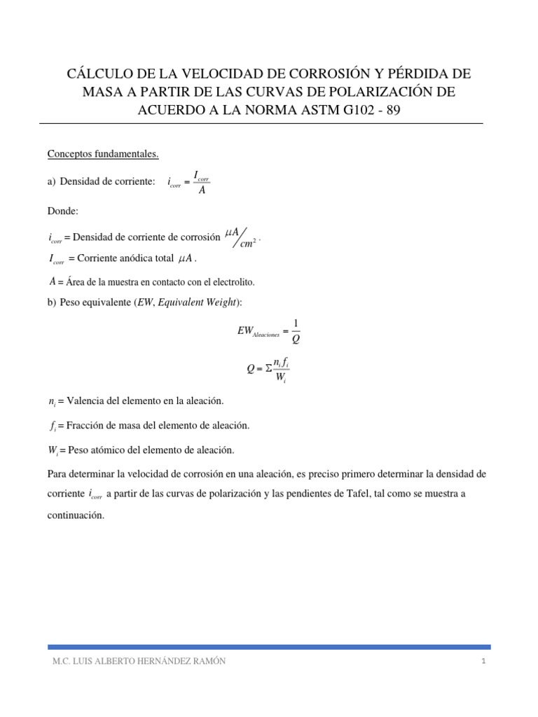 Cálculo de La Velocidad de Corrosión Norma Astm g102 | PDF | Corrosión | Física