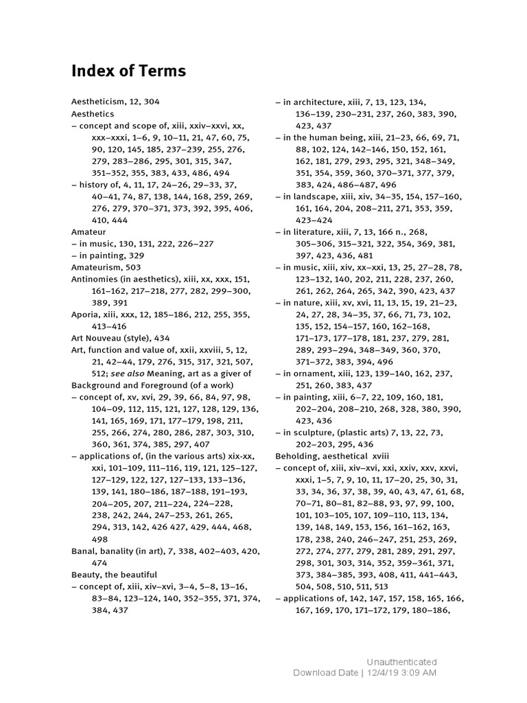 (9783110276015 - Aesthetics) Index of Terms | PDF | Aesthetics