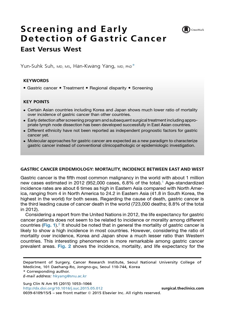Screening and Early Detection of Gastric Cancer East Versus West ...