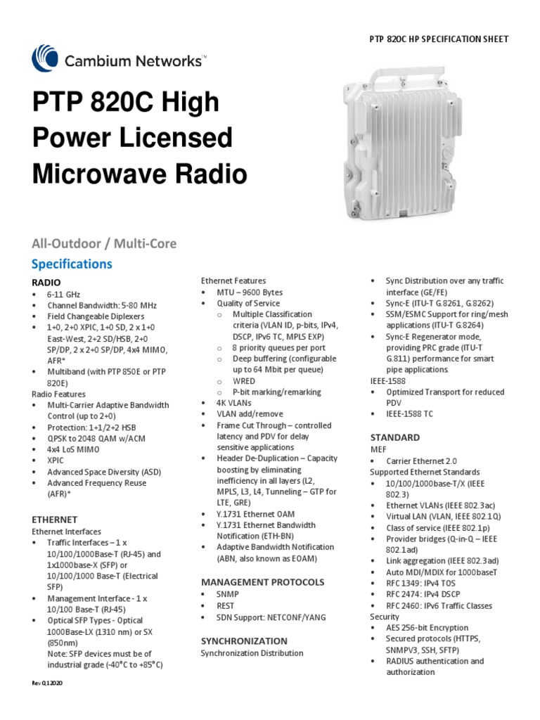 PTP 820 C-HP Datasheet | PDF | Modulation | Data Transmission