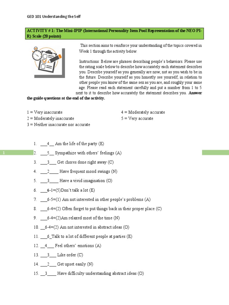 Azeneth Agon Activity 1 The Mini Ipip Scale Pdf Extraversion And