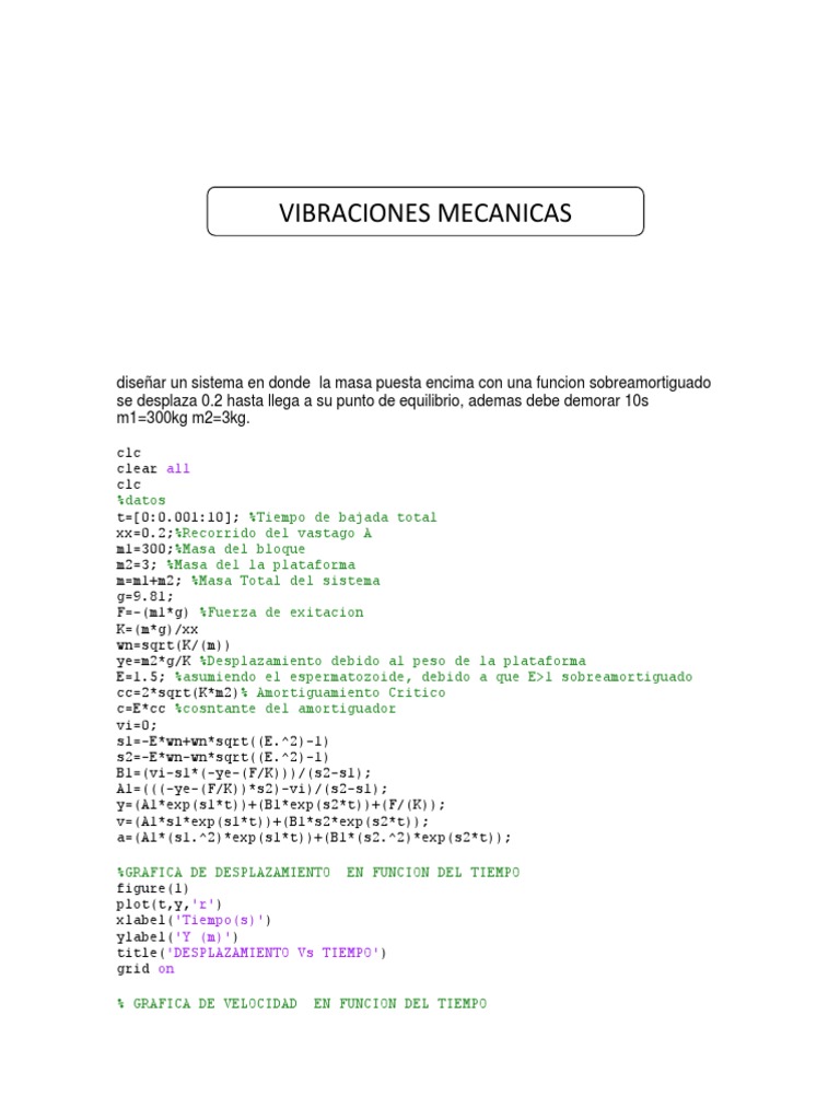 Ejercicio Resuelto de Vibraciones Con Matlab | PDF