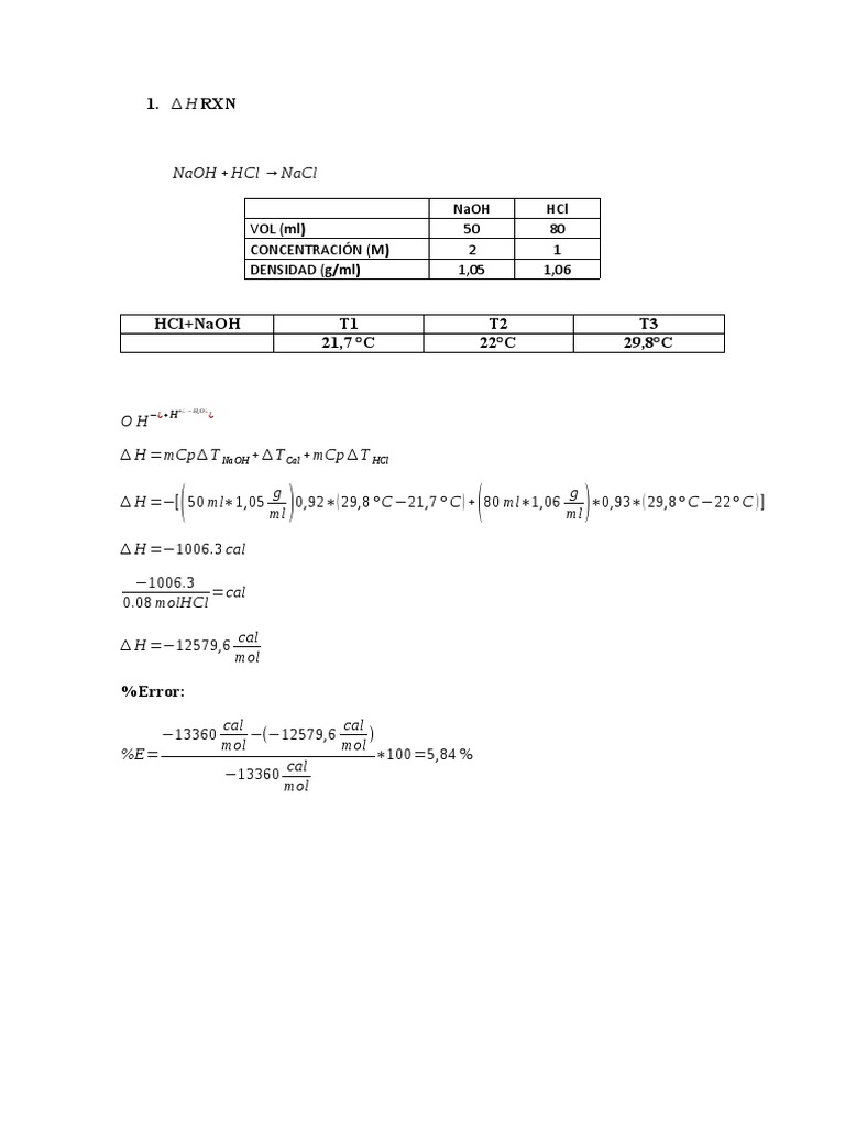 Thermochemical Calculations and Errors | PDF