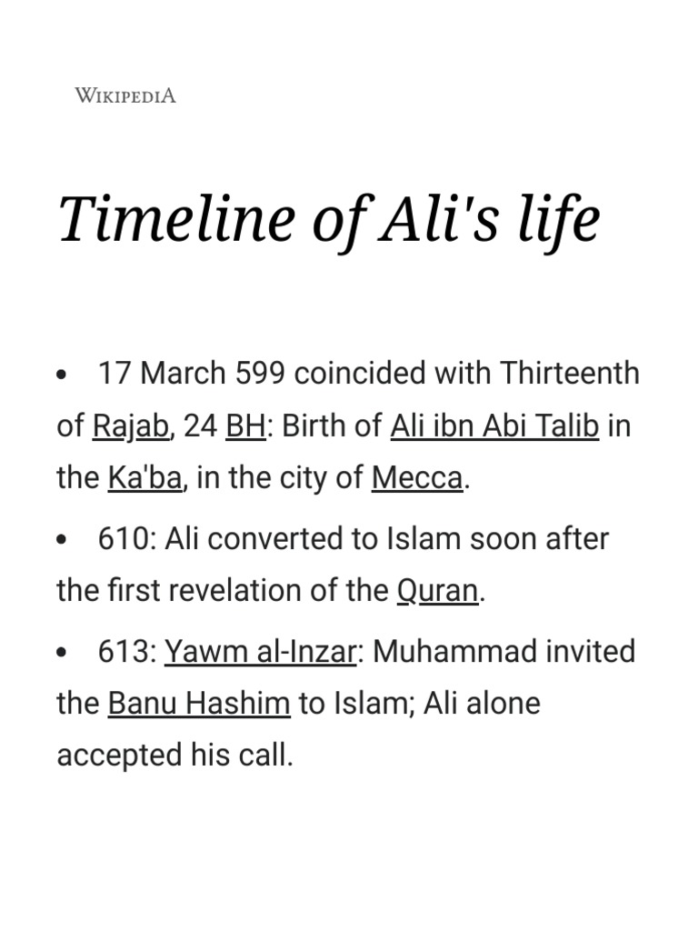 Timeline of Ali's Life - Wikipedia PDF | PDF | Ali | Muhammad