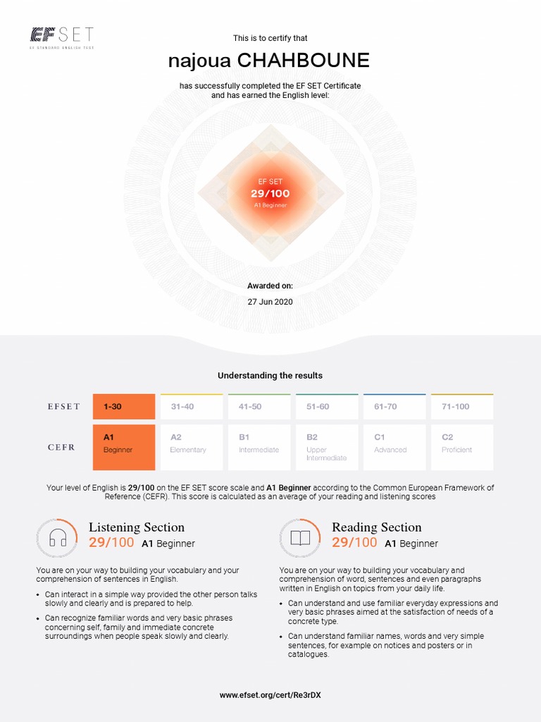 EF SET Certificate | PDF