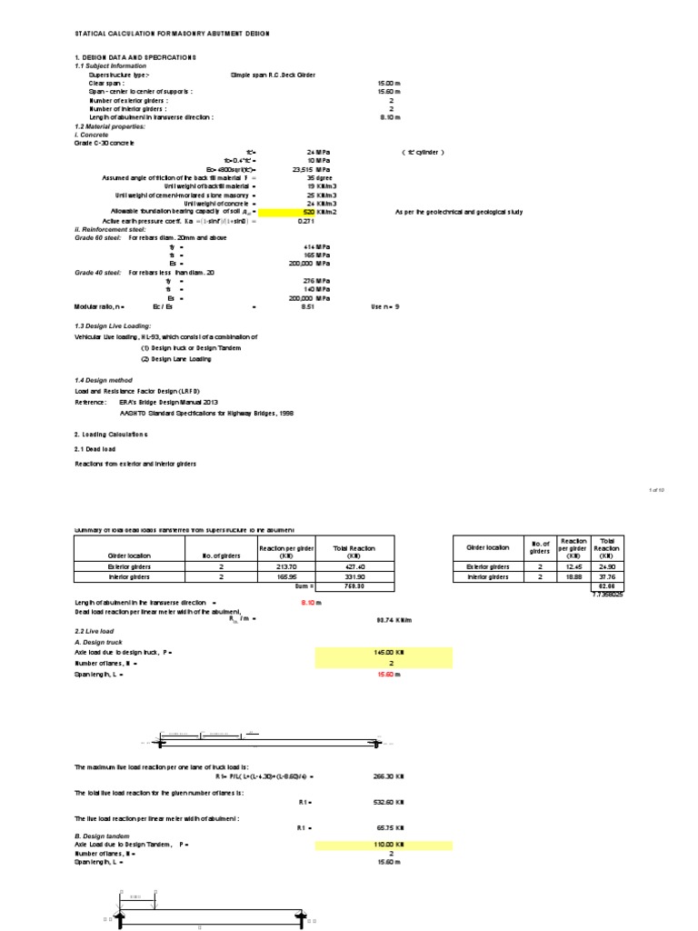 1.1 Subject Information: Statical Calculation For Masonry Abutment Design | PDF | Geotechnical ...