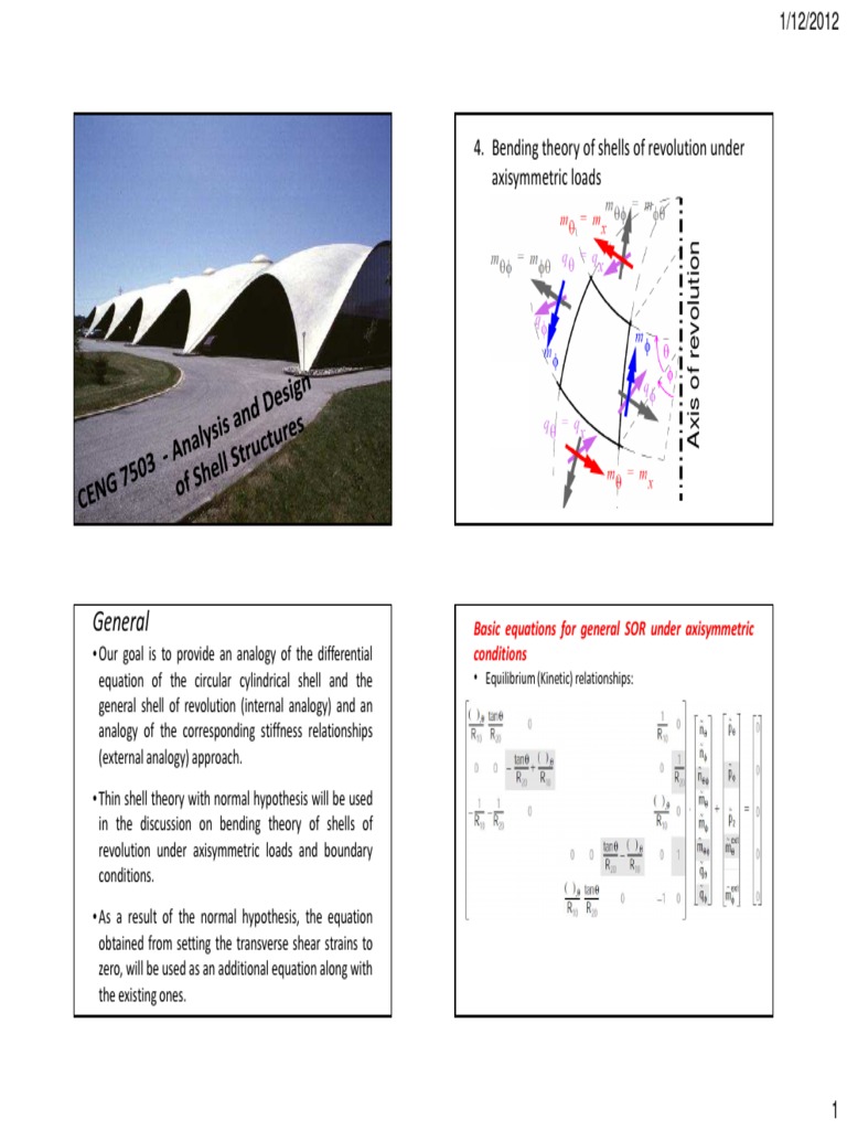 General: 4. Bending Theory of Shells of Revolution Under Axisymmetric ...