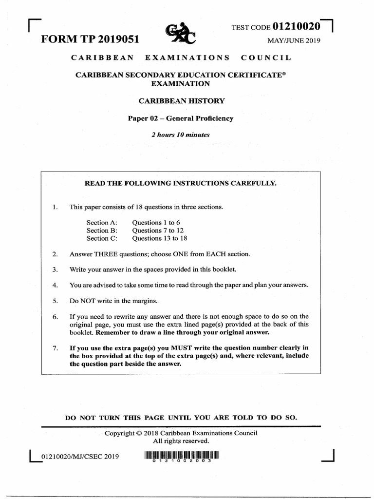 CSEC Caribbean History June 2019 P2 | PDF