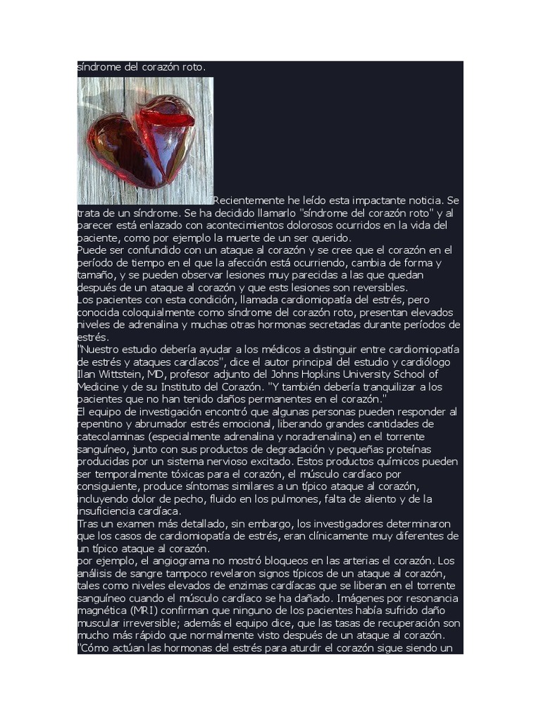 Síndrome del corazón roto: causas y síntomas | PDF | Infarto de ...