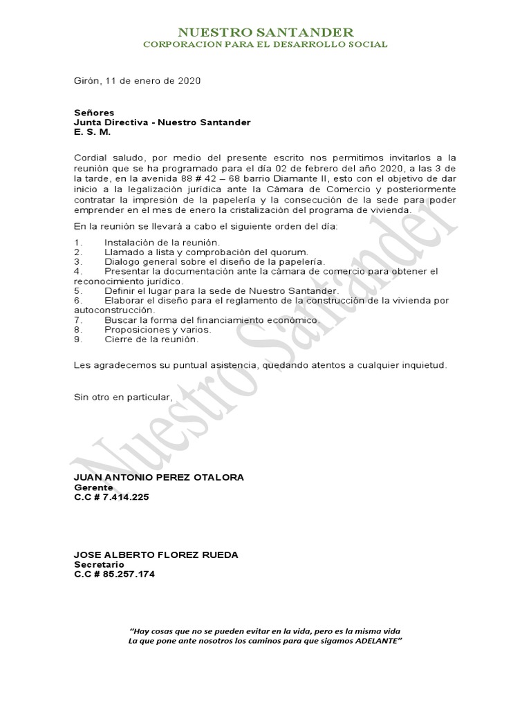 Invitacion Reunion Junta | PDF