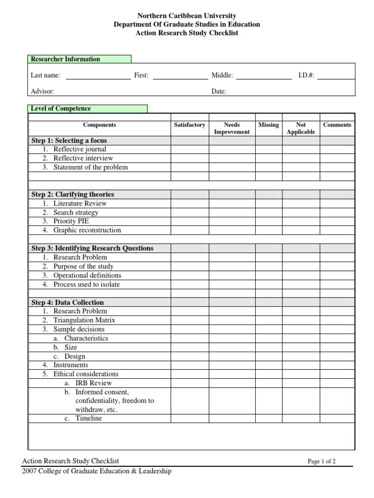 Action Research Study Checklist Guide | PDF