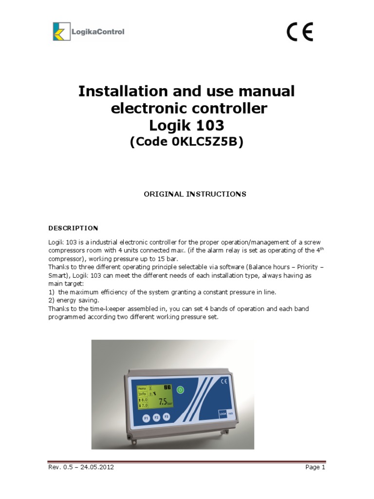 Installation and Use Manual Electronic Controller Logik 103: (Code 0KLC5Z5B) | PDF | Switch ...