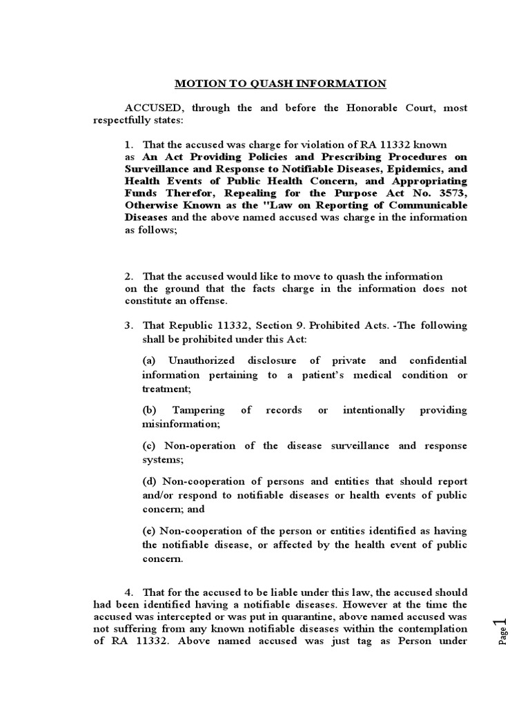 Motion To Quash Information 1 | PDF | Surveillance | Virtue