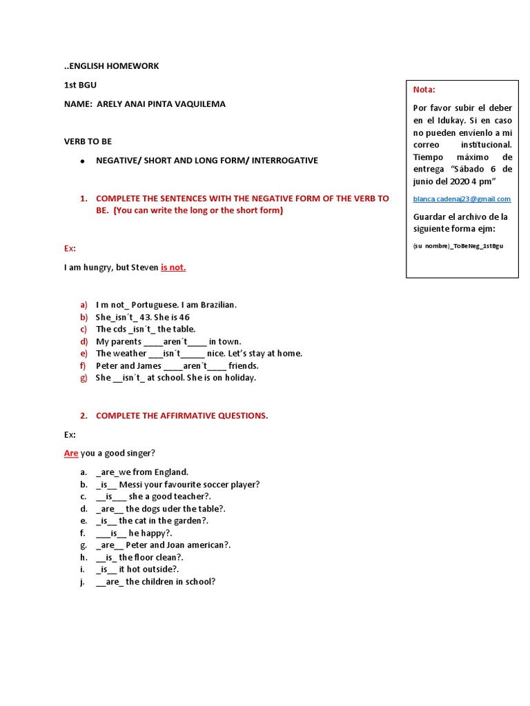 Verb To Be | PDF