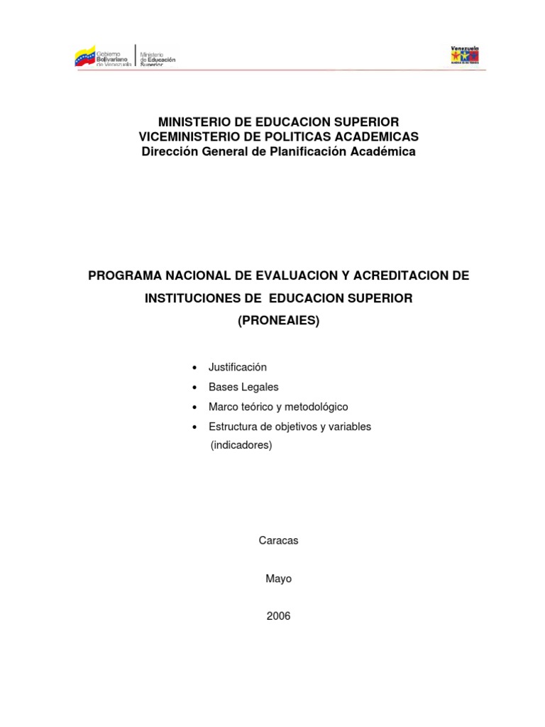 Programa de Evaluacion Institucional MPPEU | PDF | Plan de estudios ...